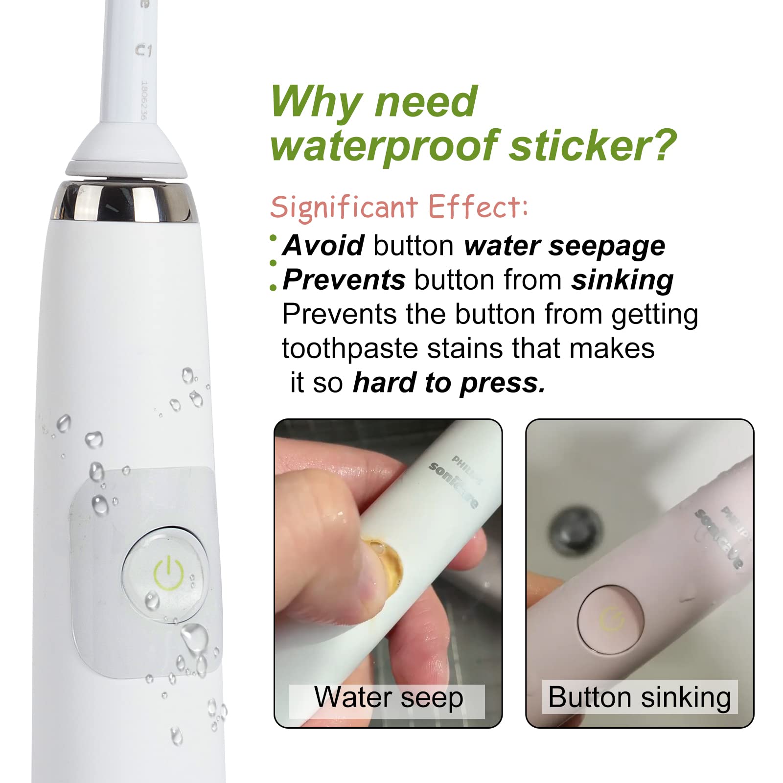 Kuflant 3PCS Power Button Waterproof Replacement Parts Compatible with Philips Sonicare Electric Toothbrush All Series Waterproof Stickers Handle Button Cover Button Label Pieces Part