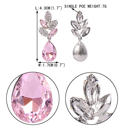 EVER FAITH Rhinestone Crystal Wedding Leaf Teardrop Pierced Dangle Earrings Pink Silver-Tone