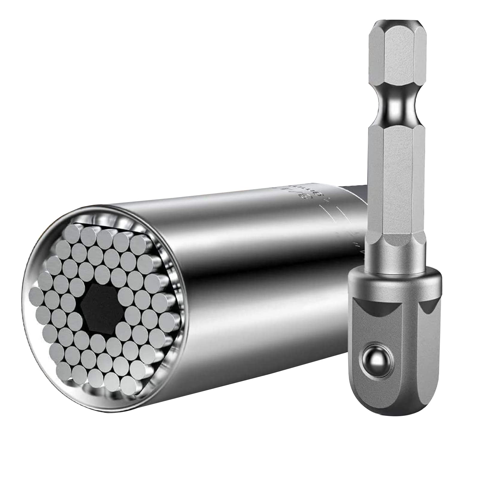 jeseny 2 PCS Socket Wrench Repair Tools, 7mm-19mm Multifunctional Ratchet Socket Wrench Set, with Power Drill Grip Comfort Socket Adapter, for Car Mechanic, HVAC, Electrician for Men Gifts (Silver)