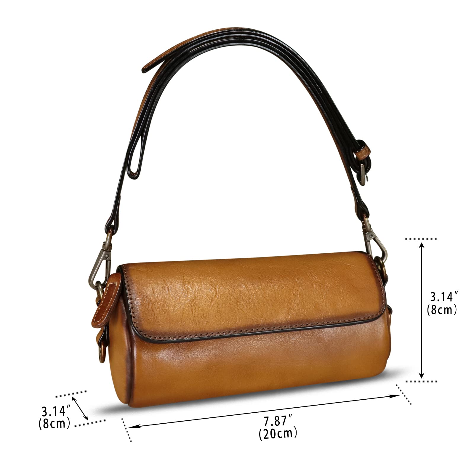 Genuine Leather Satchel for Women Vintage Shoulder Purse Handmade Handbag Retro Crossbody Bag (Brown)