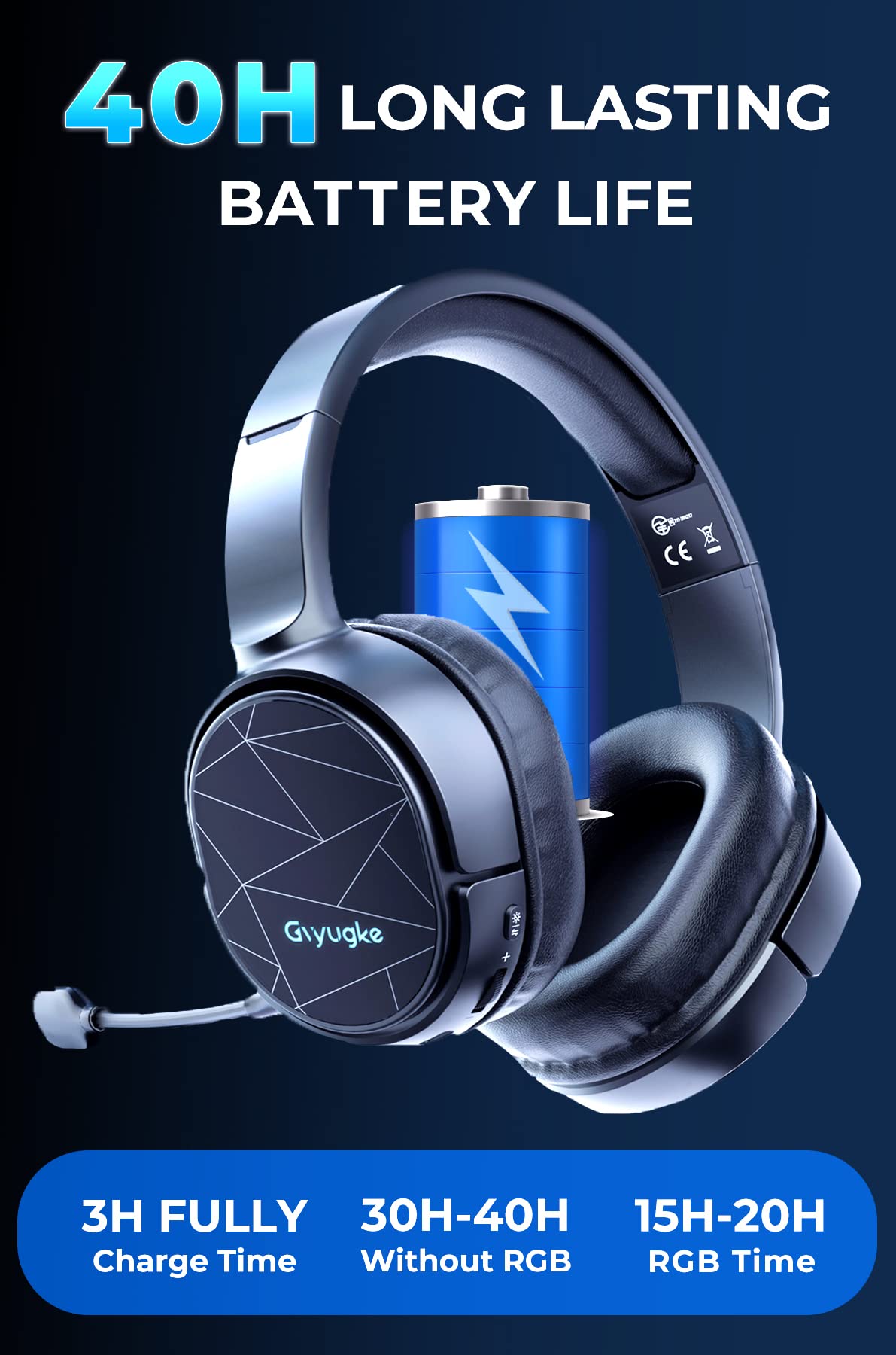 Gvyugke Wireless Gaming Headphones for PS5/PS4/PC/Nintendo Switch/Mac, 2.4GHz, Bluetooth 5.2 Gaming Headset with Mic for Mobile Device, Noise Canceling, Bass Surround, 50mm Driver,40H Battery