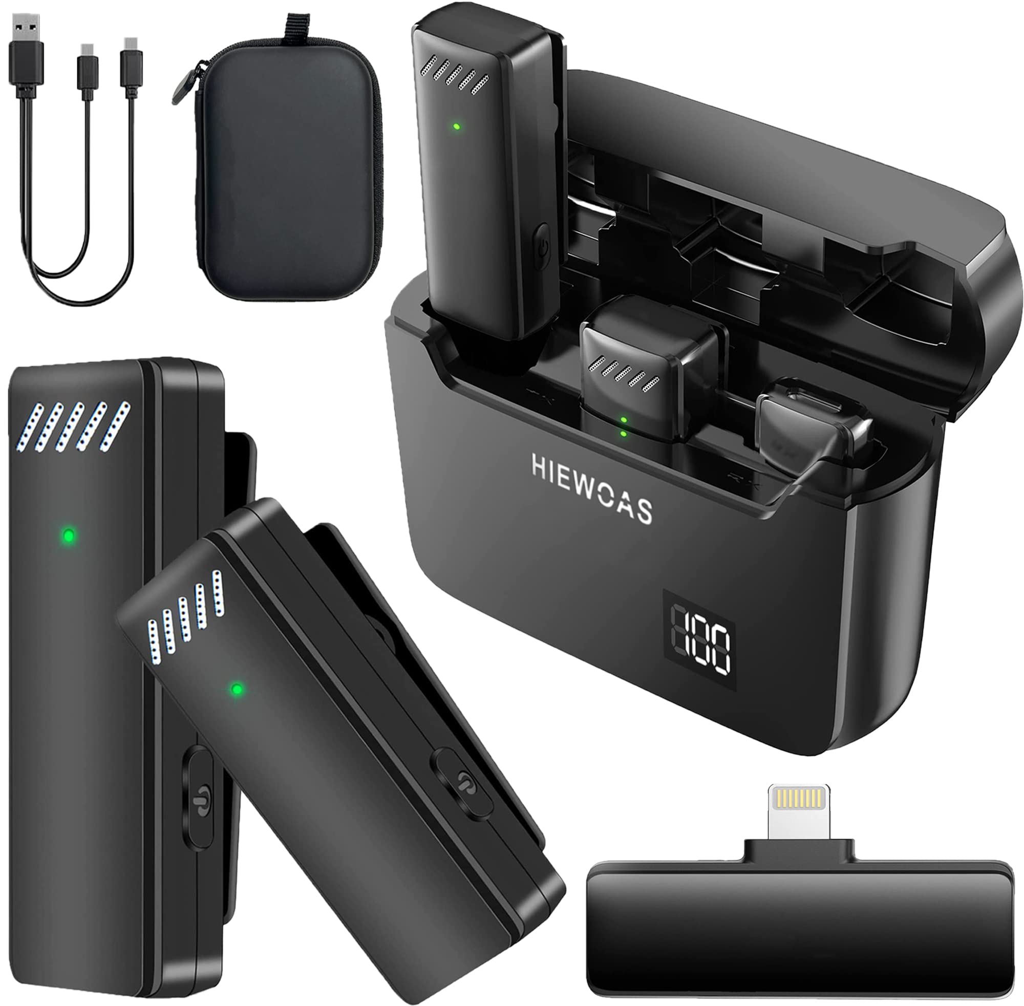 HIEWOAS Wireless Microphone for iPhone, Lavalier Lapel Microphones with Charging Case, Plug-Play Clip On iPhone Microphone for Video Recording, TikTok, Podcast(2023)