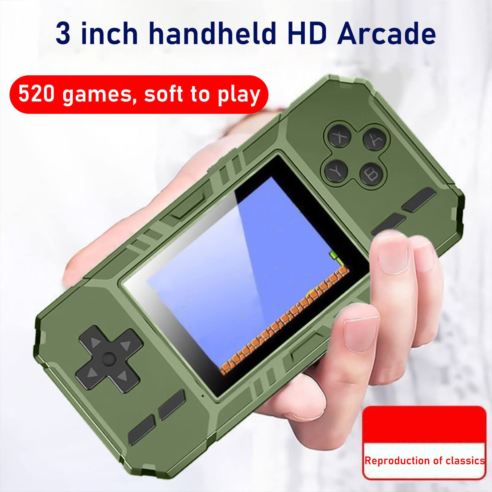 Handheld Video Game Console 3 Inch Games Consoles Built-in 520 Classic Games Rechargeable Battery Support for Connecting TV Game Consoles (Black)
