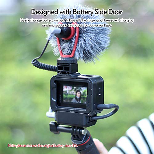 G8-9 Camera Video Cage Vlog Case with Microphone Cold Shoe Mount and Lens Filter Adapter Sport Camera Vlog Accessories Compatible with GoPro 8