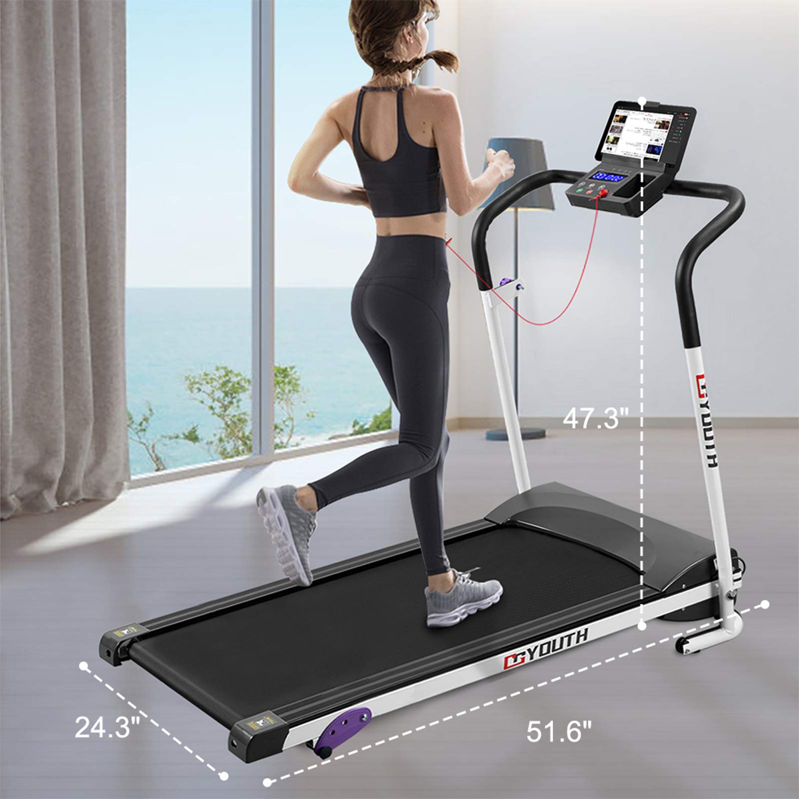 GOYOUTH Folding Treadmill for Home Electric Motorized Workout Foldable Running Machine Portable Compact Treadmills Jogging Machine for Running and Walking Exercise Fitness, Free Installation