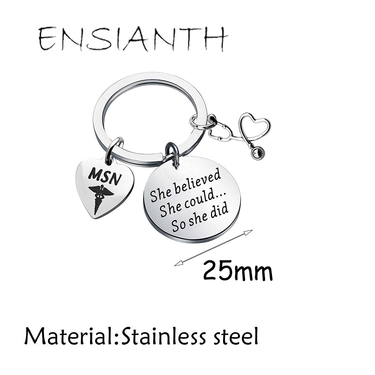 ENSIANTH MSN Gift Masters of Science in Nursing Keychain She Believed She Could So She Did Nursing Graduate Gift Masters in Nursing Gift (MSN She Believed KR)