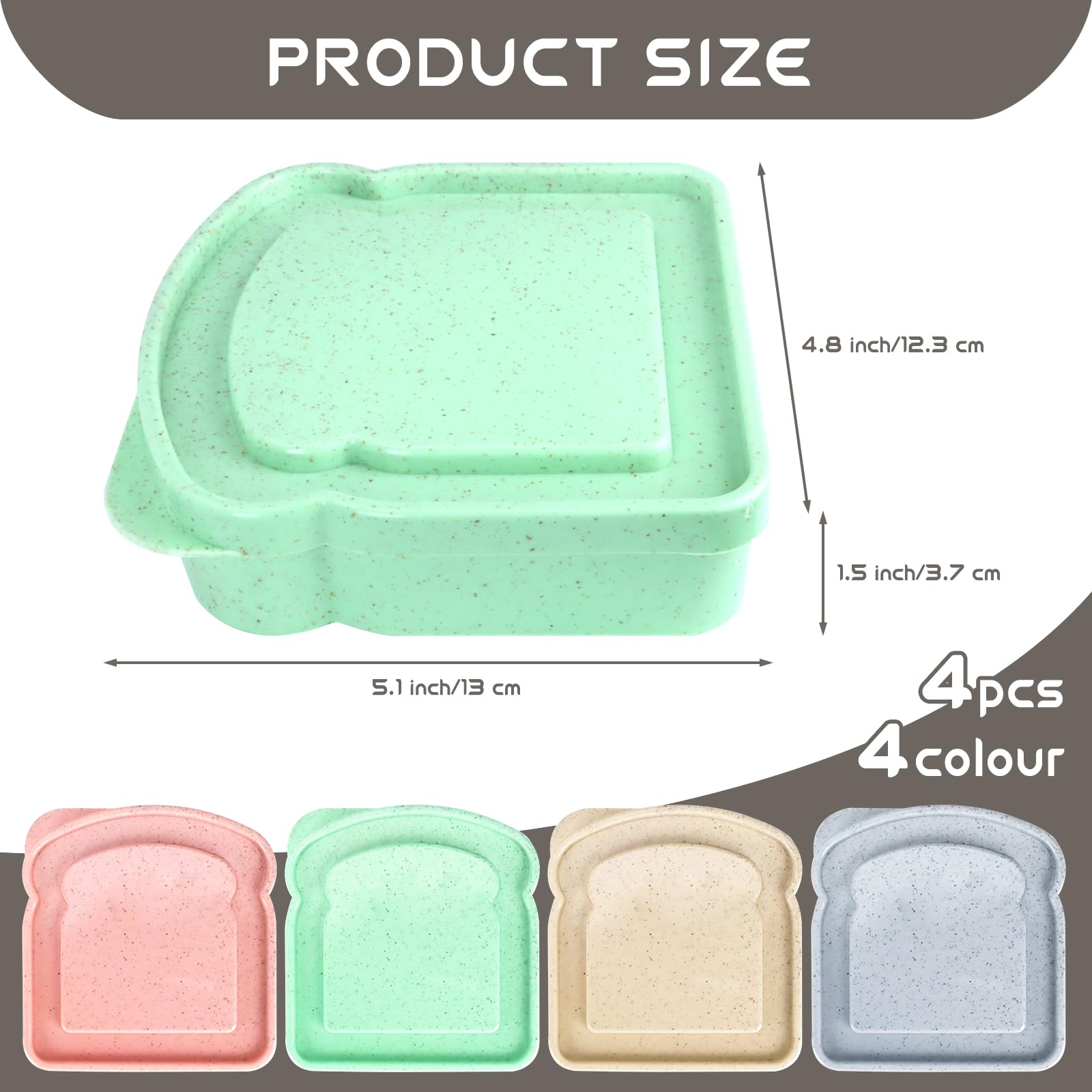 GothaBach 4 PCS Toast Shape Sandwich Box, 14Oz Sliced Toast box, Toast Fresh-keeping Container, Sandwich Containers for lunch boxes-Allow Microwave Heating and Frozen Preservation