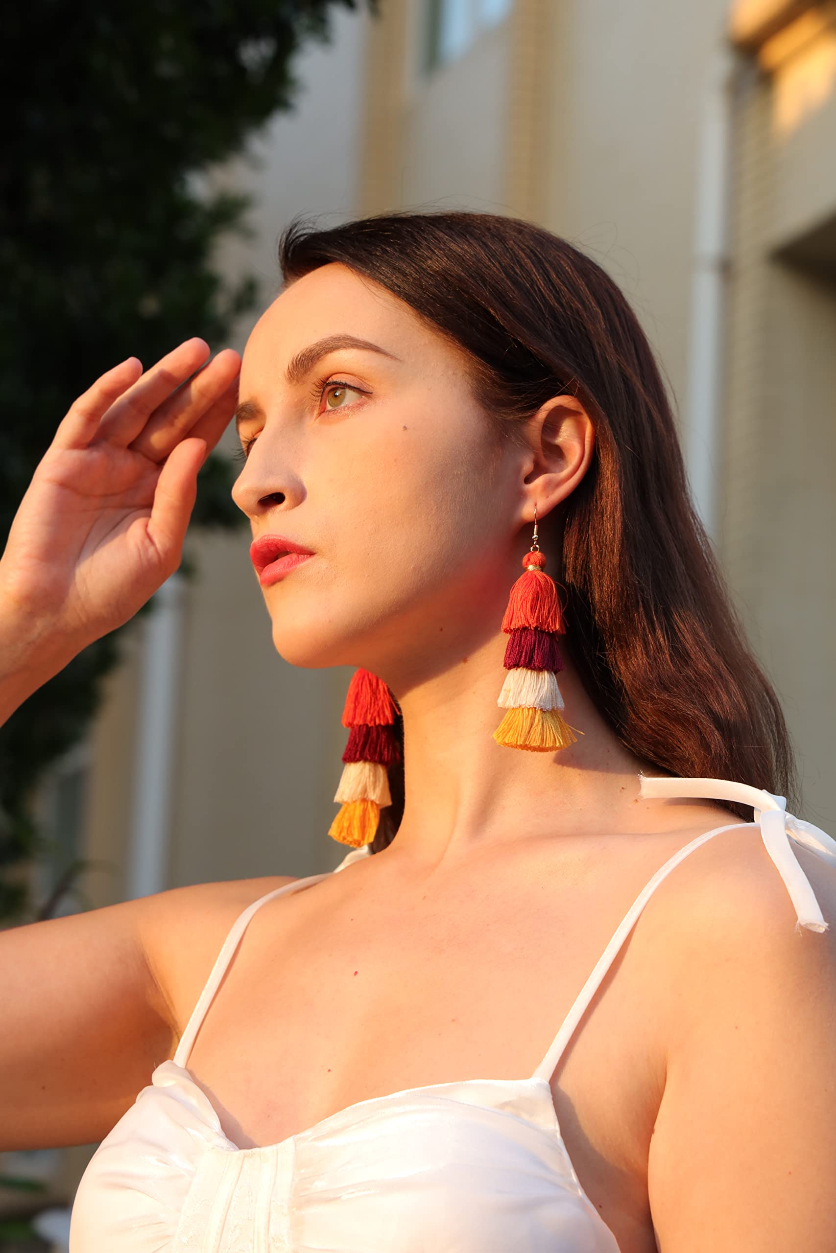Eigso 9 Pairs Colorful Layered Gradient Drop Dangle Tassel Earrings Set for Women Boho Jewelry