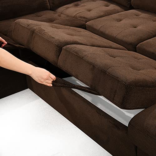 THSUPER Sectional Sleeper Sofa with Pull Out Bed, Oversized Sectional Couch with Storage Chaise U Shape Sleeper Sectional Sofa Bed for Living Room, Fabric Dark Brown