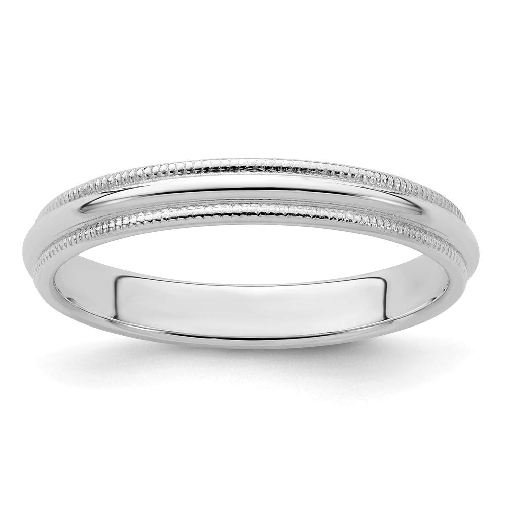 Forever Flawless Jewelry 3mm High Polish Finish Half Round Domed Milgrain Sterling Silver Wedding Band - Size 7.5