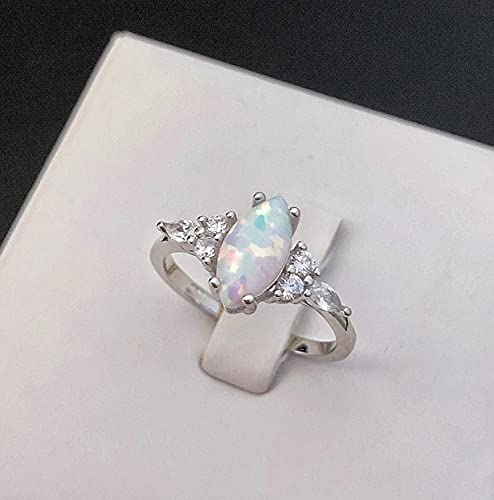 Genuine Marquise Ethiopian Opal Ring-Opal Cubic Zirconia Ring-October Birthstone Ring-925 Sterling Silver Engagement Ring-Opal Wedding Ring (7.25)