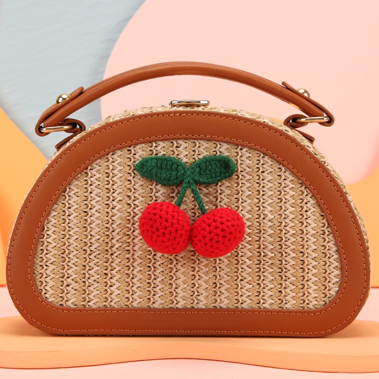 Fawziya Evening Clutch Cherry Straw Weave Novelty Medium Purses For Women Formal-Beige