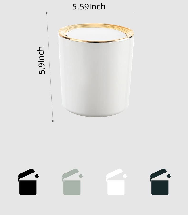 Mini Trash Can with Lid, -Wastebasket for Bathroom Vanity, Desktop, Tabletop Kitchen, Tabletopand Officeor Coffee Table - Dispose of Cotton Rounds, Makeup Sponges, Fruit Peel (White)