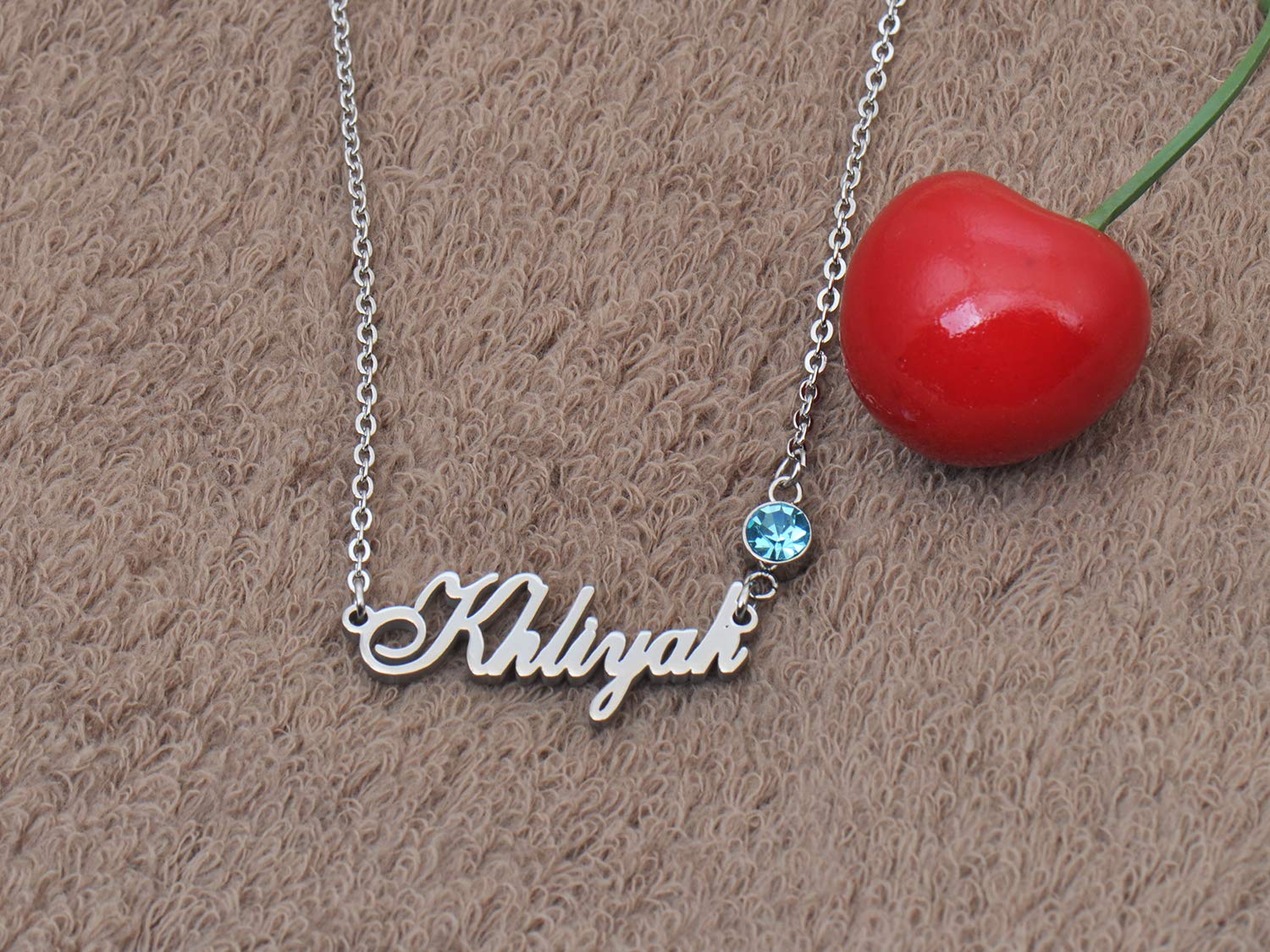 GR35Z9 Customized Silver Name Necklace with Dainty Birthstone for her Jennie
