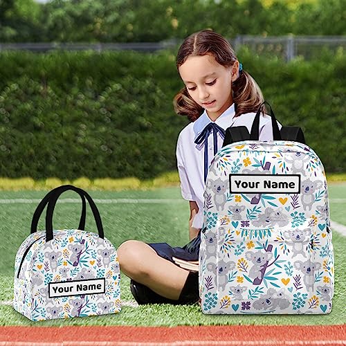 Vnurnrn Cute Koala Customize Kids Backpack Sets with Lunch Box Student School Bag Bookbag Set for Boys Girls Daypack for Camp Laptop
