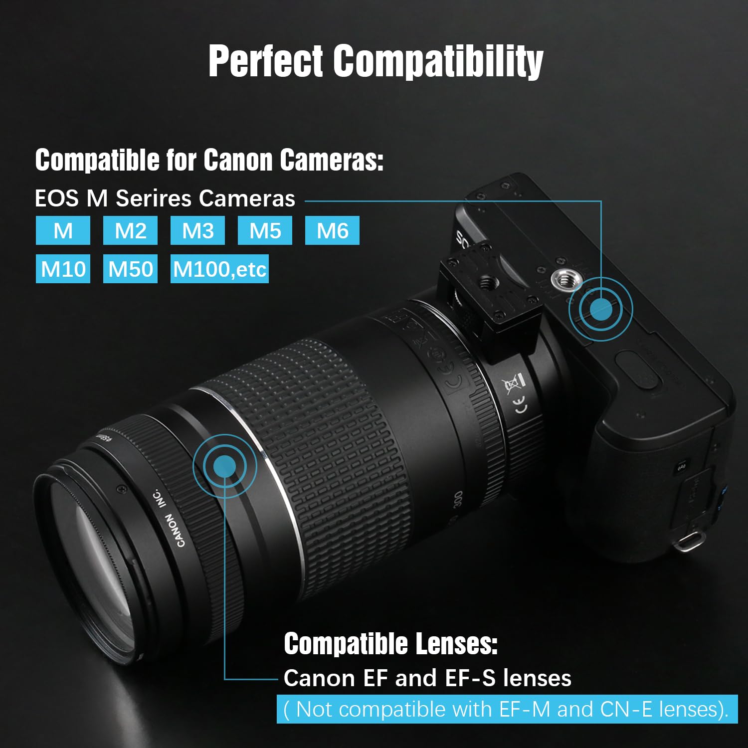 Donwell EF-EOS M Auto-Focus Mount Lens Adapter, EF/EF-S Lens to EOS-M (EF-M Mount) Mount Converter Ring with Removable Tripod Mount Compatible for Canon Camera EOS M M2 M3 M5 M6 M10 M50 M100 M200