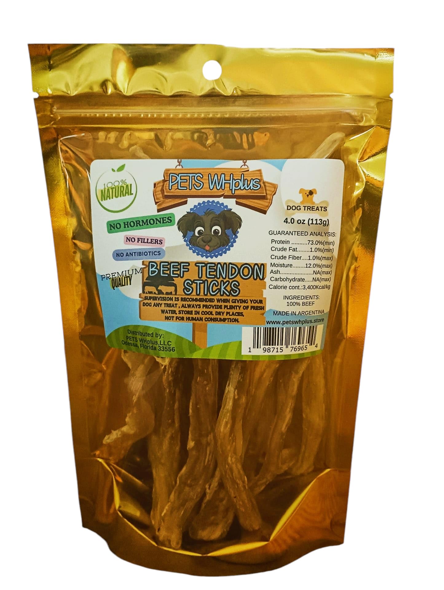 PETS WHplus Beef Tendon Sticks for Dogs,100% Natural Dog Treats, 4 oz (113g) Pack, Chews for Dogs, Mixed Lenght Varies 4-7 inches, Grass -Feed Beef-Dental Dog Chews, High in Protein & Collagen.
