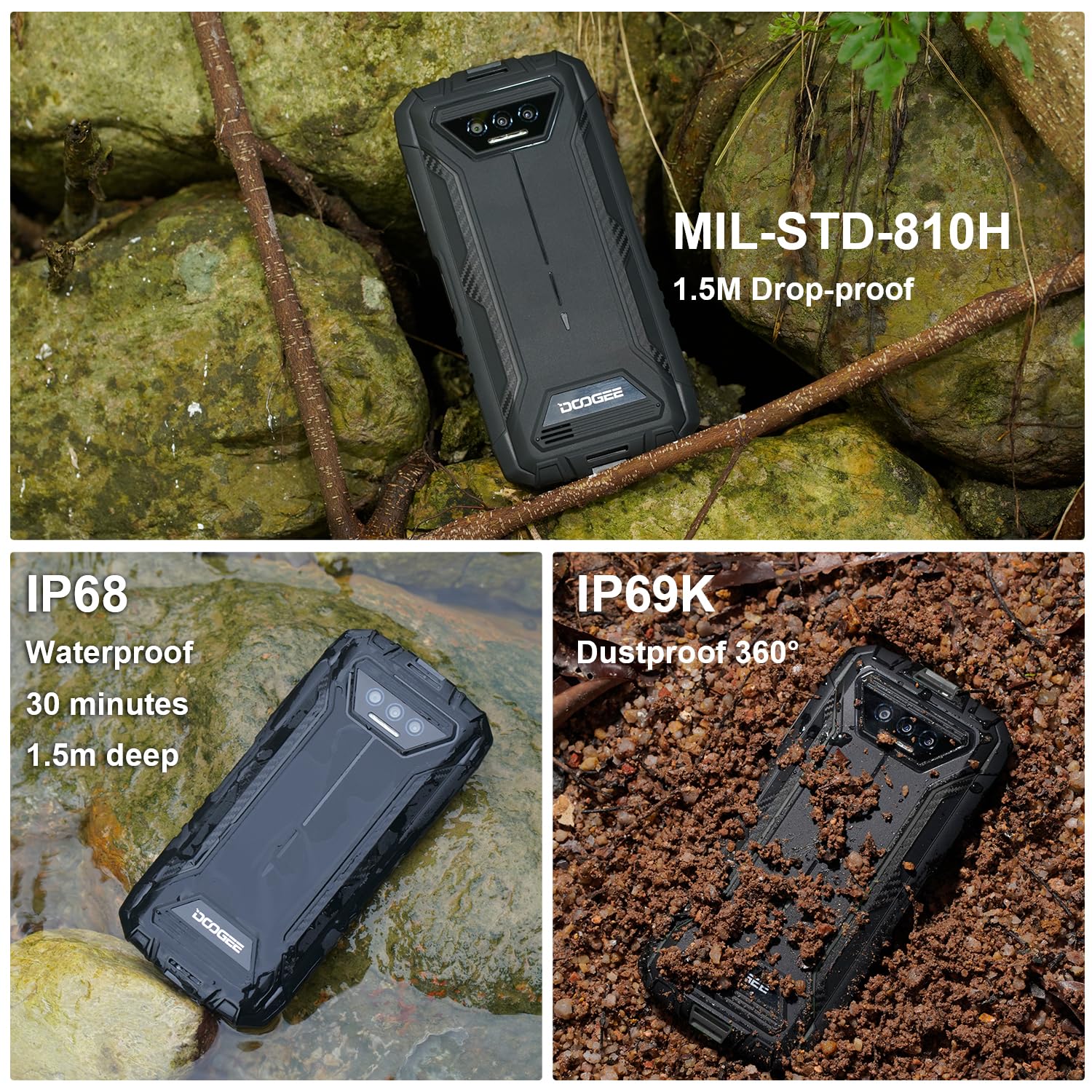 DOOGEE S41 PRO Rugged Smartphone Unlocked,6300mAh Battery,7GB+64GB,4G Dual Sim Rugged Phone,Android 12 Phone,13MP Camera,IP68 Waterproof Cell Phone,Face Unlock,NFC/T-Mobile,Black