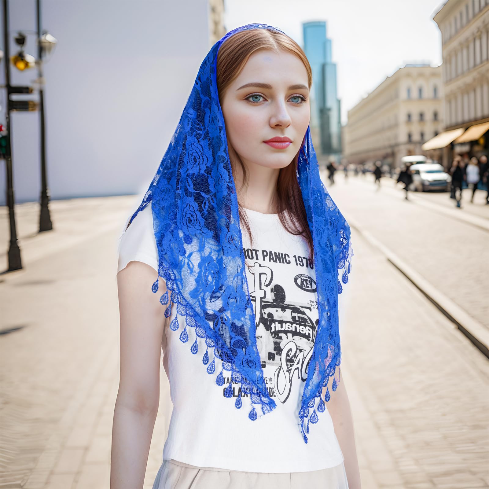 Lystaii Mass Veil Triangle Mantilla Triangle Lace Infinity Veils Cathedral Head Covering Latin Church Veil Chapel Scarf (Black)