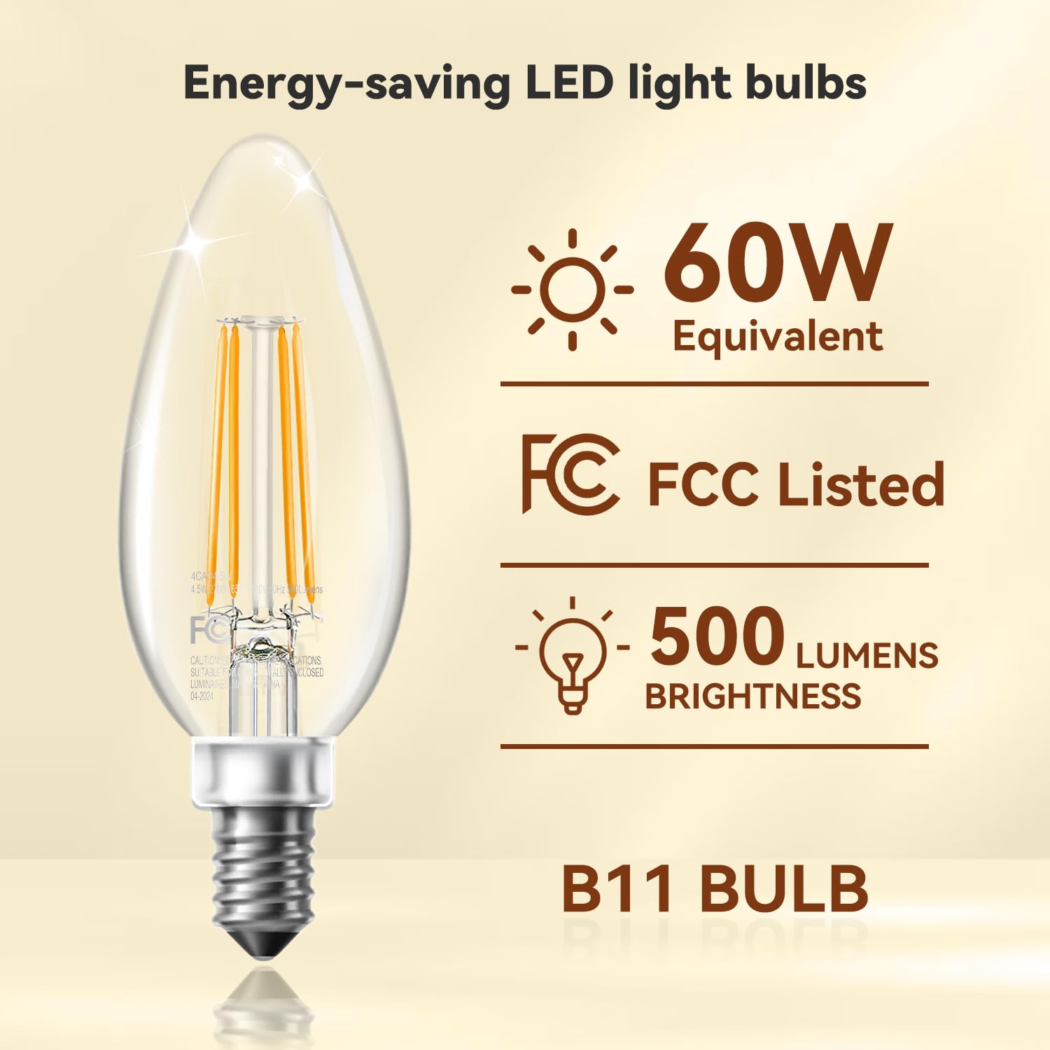 TJOY LED Candelabra Bulbs Dimmable, 60W Equivalent Chandelier Light Bulbs, 4.5W 2700K Warm White, 500LM, E12 Base, B11 Vintage LED Filament Clear Glass Candle Bulb for Ceiling Fan, Chandeliers,12 Pack