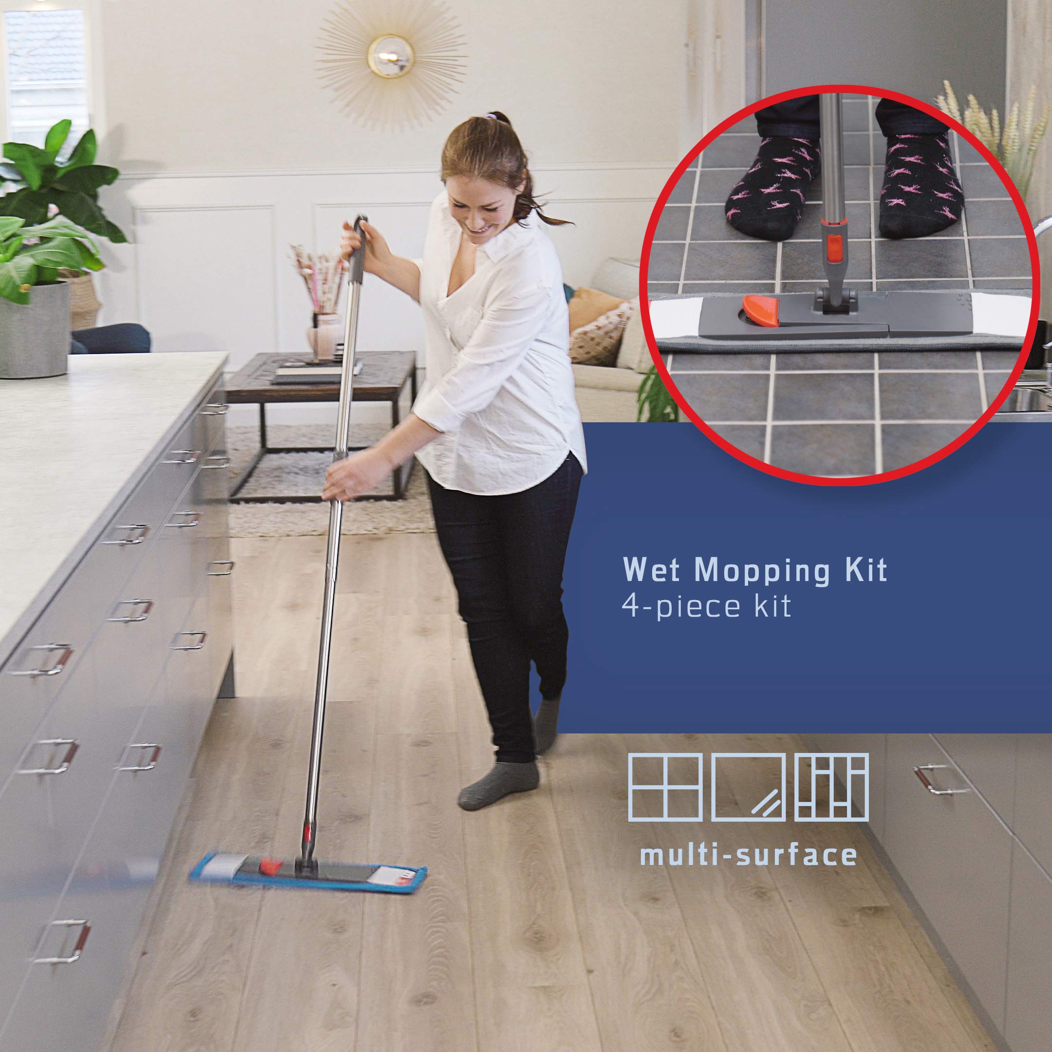 FAYINA Floor Mop Microfiber Cleaning System - Washable Scrubbing and Reusable Microfiber for Hardwood, Laminate and Tile, Dust Mop, Soft Refills for Wood, Walls, Vinyl, Kitchen
