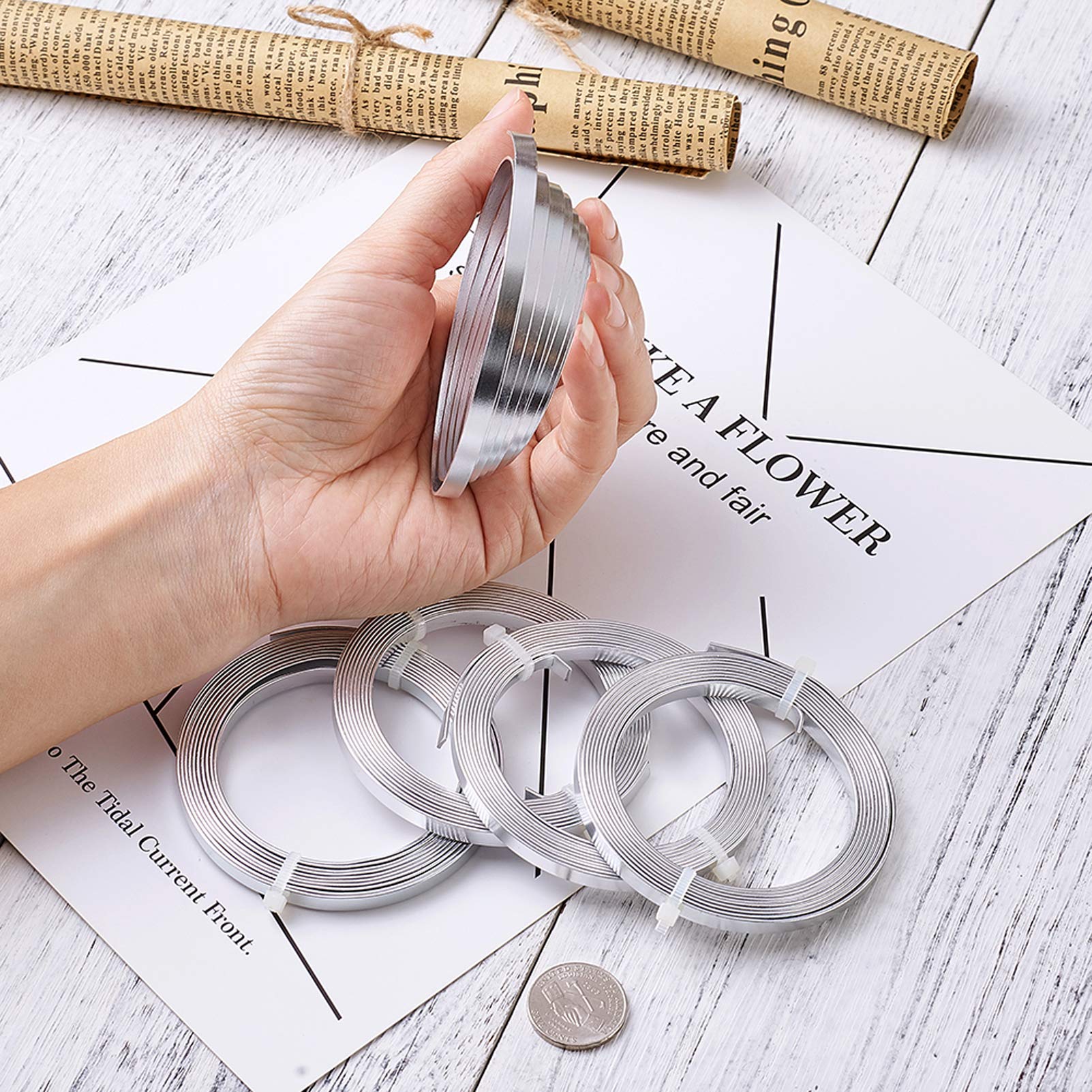 Fashewelry 5mm Aluminum Flat Wire Silver 32.8Ft Bendable Nose Wire for Face Masks Soft Craft Wire for Wire Wrapping, Resin Bezel Frame, Jewelry Ring Making