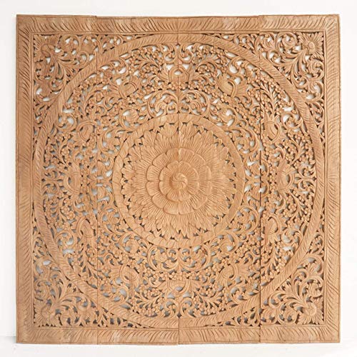 Oriental Wooden Single Bed Headboard Panels Cottage Home Decor Hand Sculpted in Reclaimed Teak Wood from Thailand 48 Inches