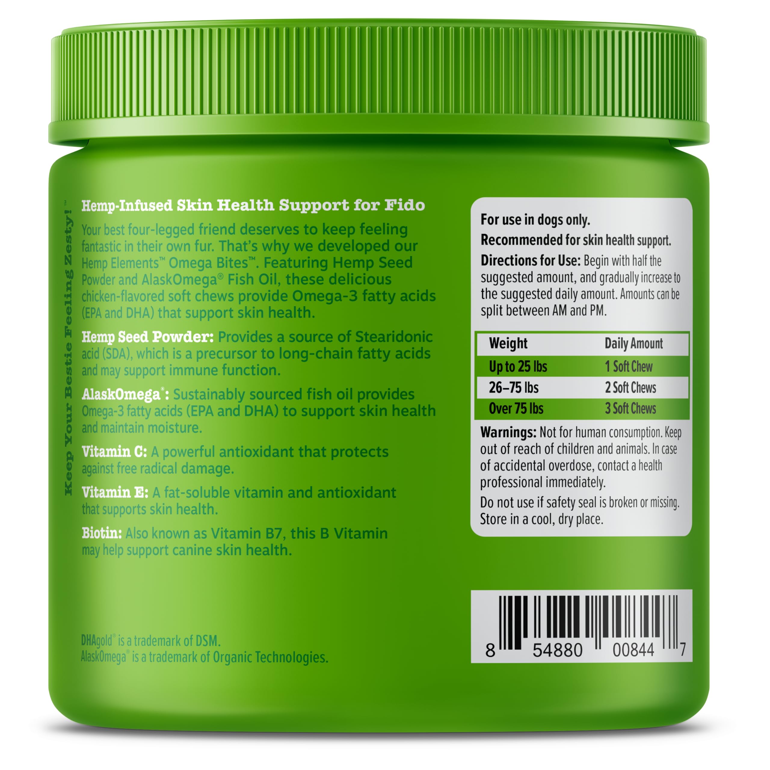 Zesty Paws Skin & Coat Bites for Dogs – Fish Oil Soft Chews with Omega-3 Fatty Acids EPA & DHA - Skin, Coat, Antioxidant & Immune Support - Hemp - 90 Count