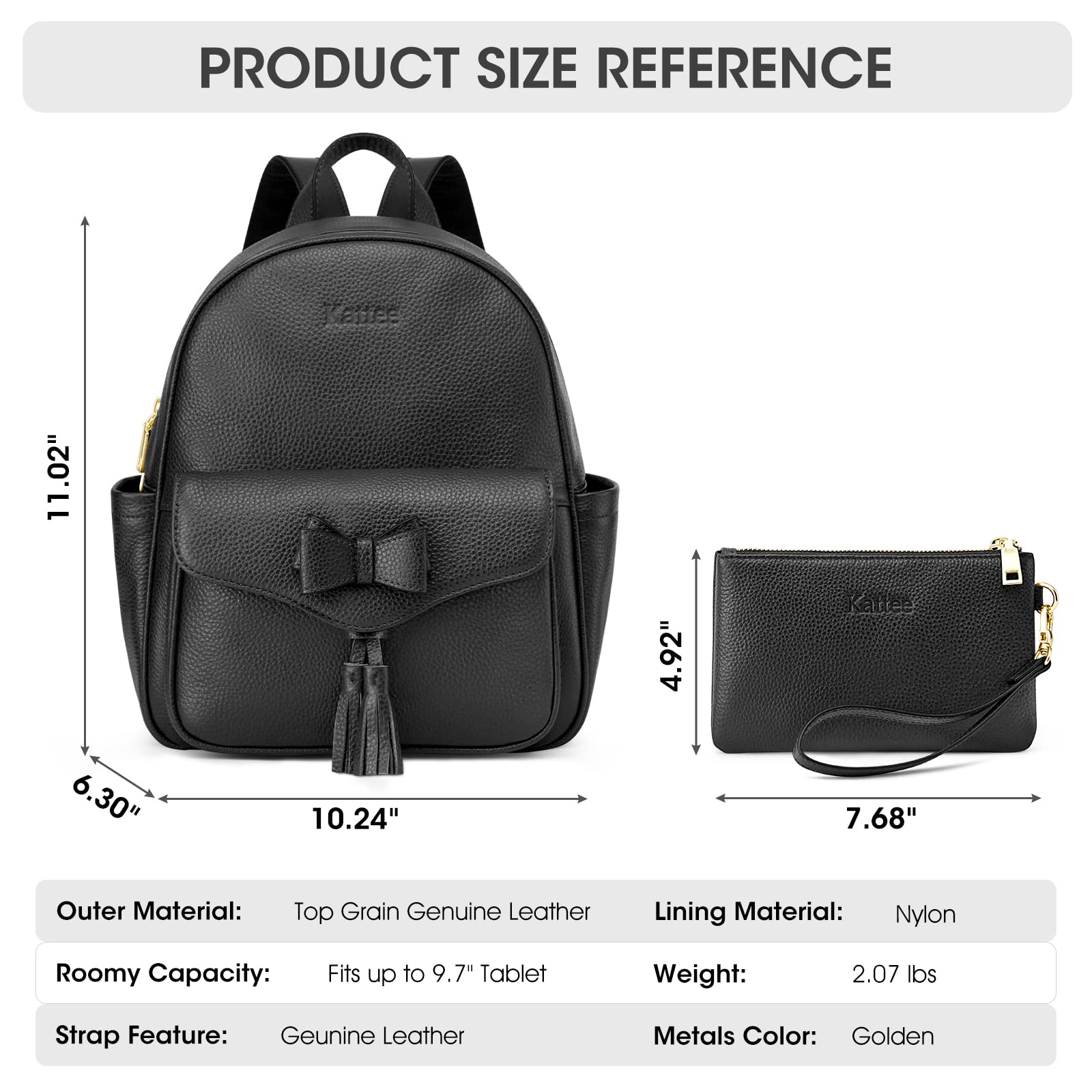 Kattee Genuine Leather Backpack Purse for Women, Anti-theft Fashion Ladies Medium 2Pcs Set Shoulder Bag, Brown