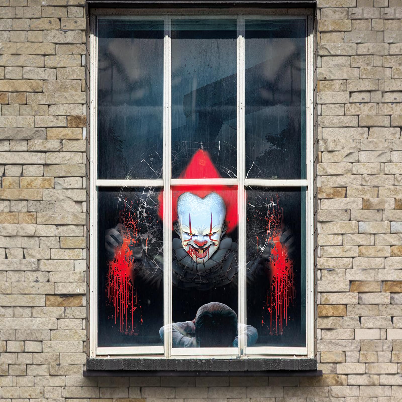 Halloween Window Cover Decorations, Fabric Creepy Clown Joker Halloween Curtain Horror Movie Poster Window Door Covering Decor for Haunted House, Scary Halloween Window Clings Decals Indoor Outdoor