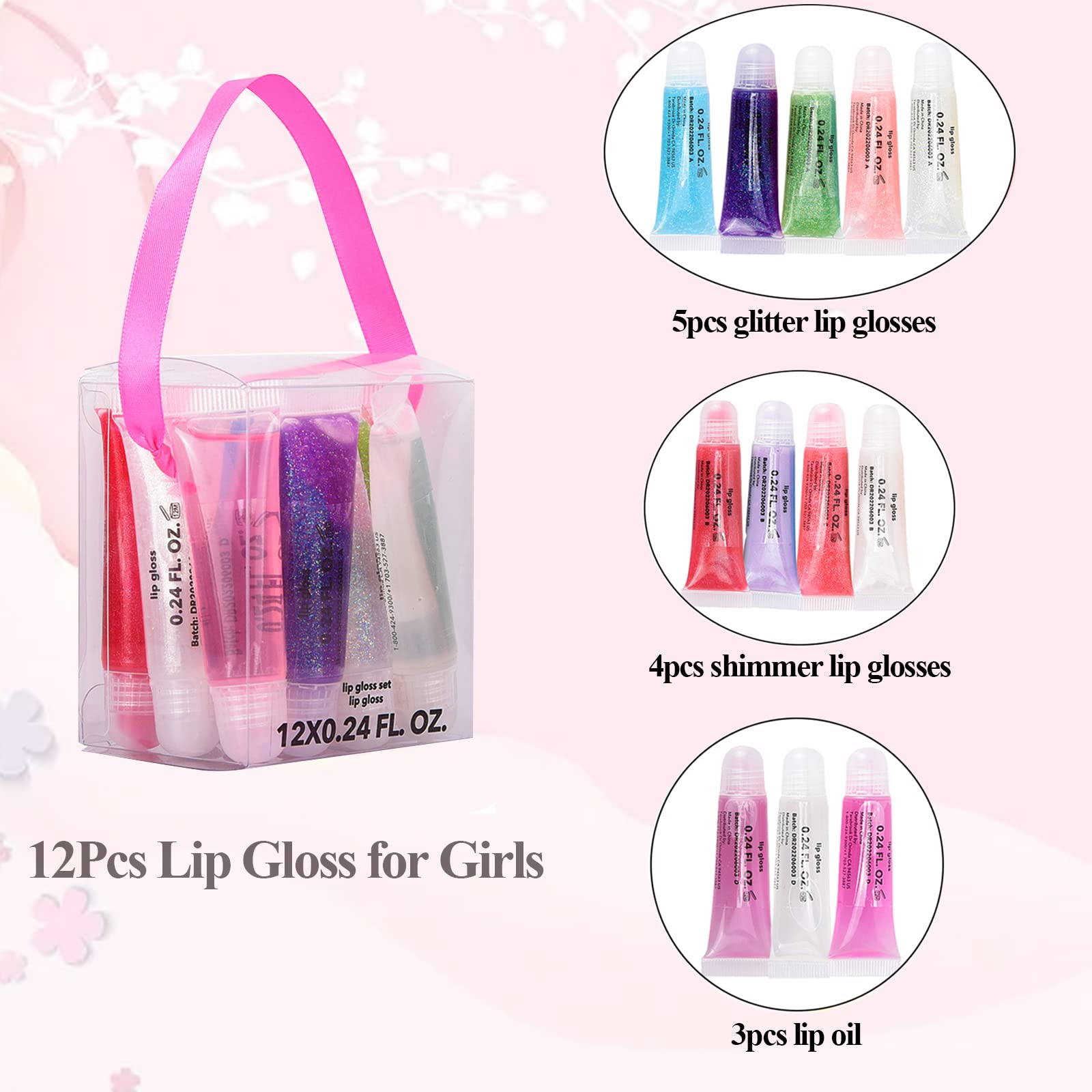 iBi Makeup 12 Pcs Lip Glosses for Girls, Abssorted Fruity Flavors Moisturizing Shimmer Glitter Glossy Lip Gloss Lip Care Set for Kids and Teens Ages 5+