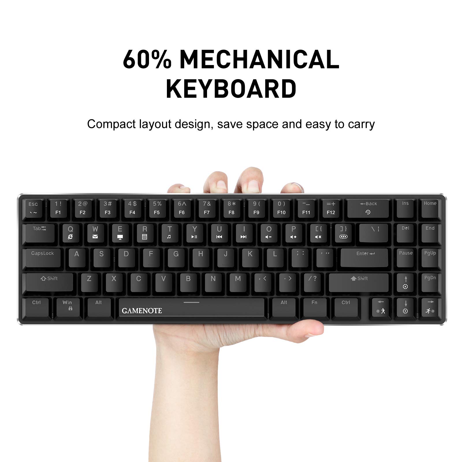 GAMENOTE 60% Mechanical Keyboard, Wired Gaming Keyboard LED Backlit Mini Compact Keyboards Blue Switch 71 Keys Type-C for PC Gamer Laptop Computer