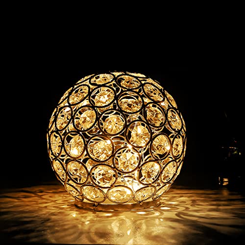 Zipdiz Crystal Ball - Crystal Led Light - Christmas Table Decor - Gold Orbs Decorative Balls - Lighted Christmas Ball - Led Light Christmas Decoration Indoor Use (5" Warm White, Gold)