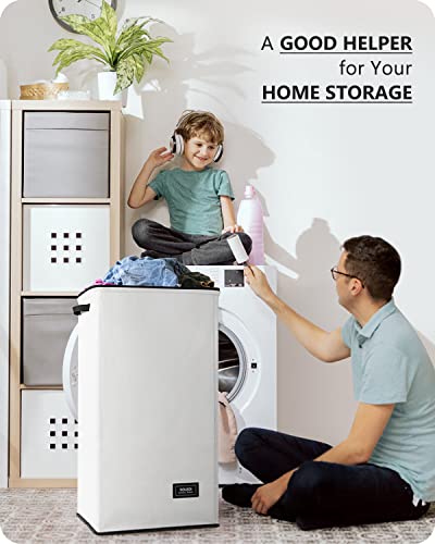 SOLEDI Laundry Hamper with Lid - 100L XL - Large Laundry Basket with Removable Bag, Collapsible Laundry Baskets, Convenient Storage - Hampers for Laundry for Bedroom, Bathroom, Closet, Dorm, Off-White