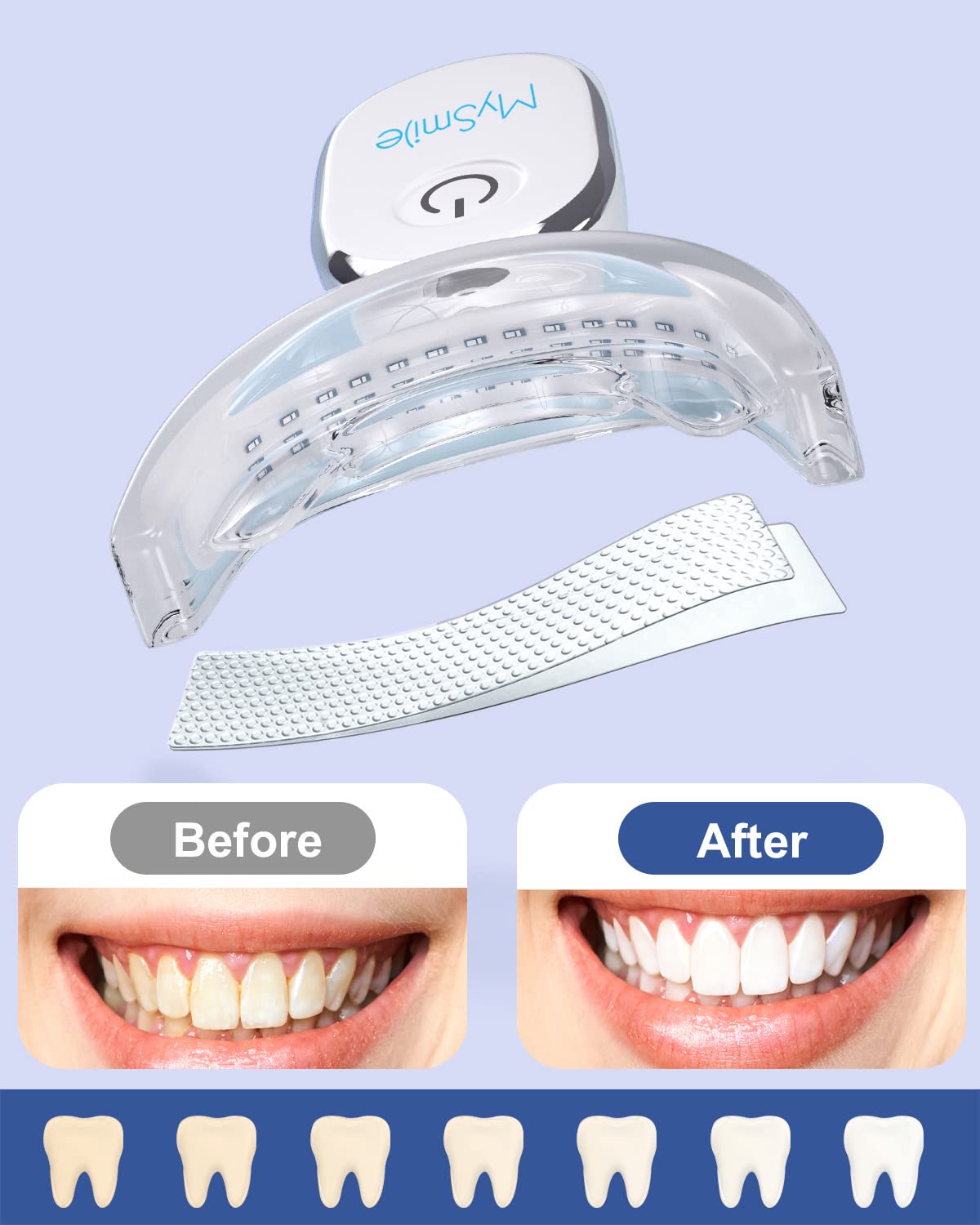 MySmile 1000ML Countertop Water Dental Flosser Teeth Cleaner, Teeth Whitening Kit with 28X Teeth Whitening Strips 14 Treatments(1Pcs Countertop Water Dental Flosser+1Pcs Light + 14 Sets Strips)