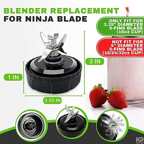 Ninja Blender Cups Replacement Blades - 6 Fin Ninja Replacement Blades Black and Decker Blender Parts Ninja Blender Cup for Bl Series - Ninja Blender Blade 16Oz Ninja Blades Replacement Cup Blender