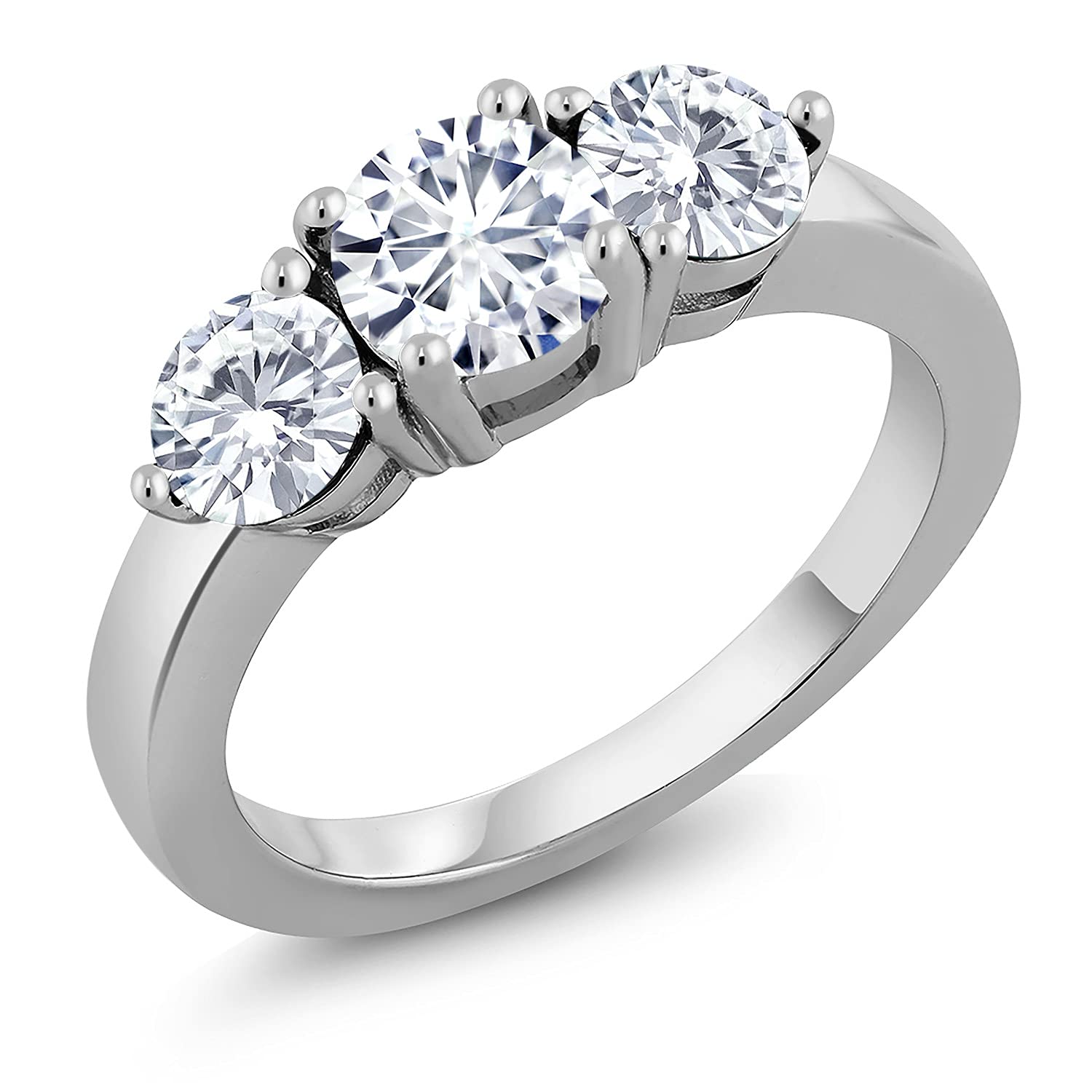 Gem Stone King 925 Sterling Silver Moissanite 3-Stone Women Ring (1.80 Cttw, Available in size 5, 6, 7, 8, 9)