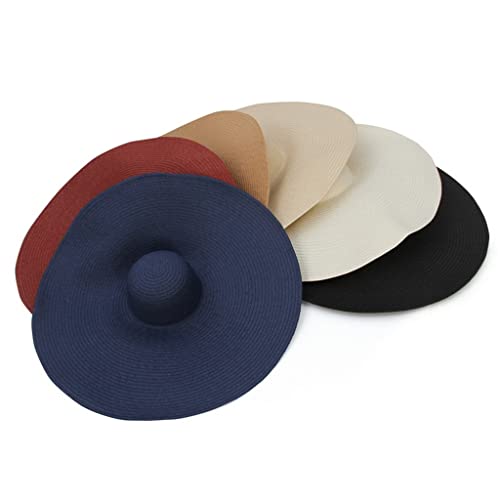 EODNSOFN Oversized Straw Hat for Women Wide Brim Summer Sun Hat Packable Large Paper Beach Hat (Color : F, Size : 56-58cm)