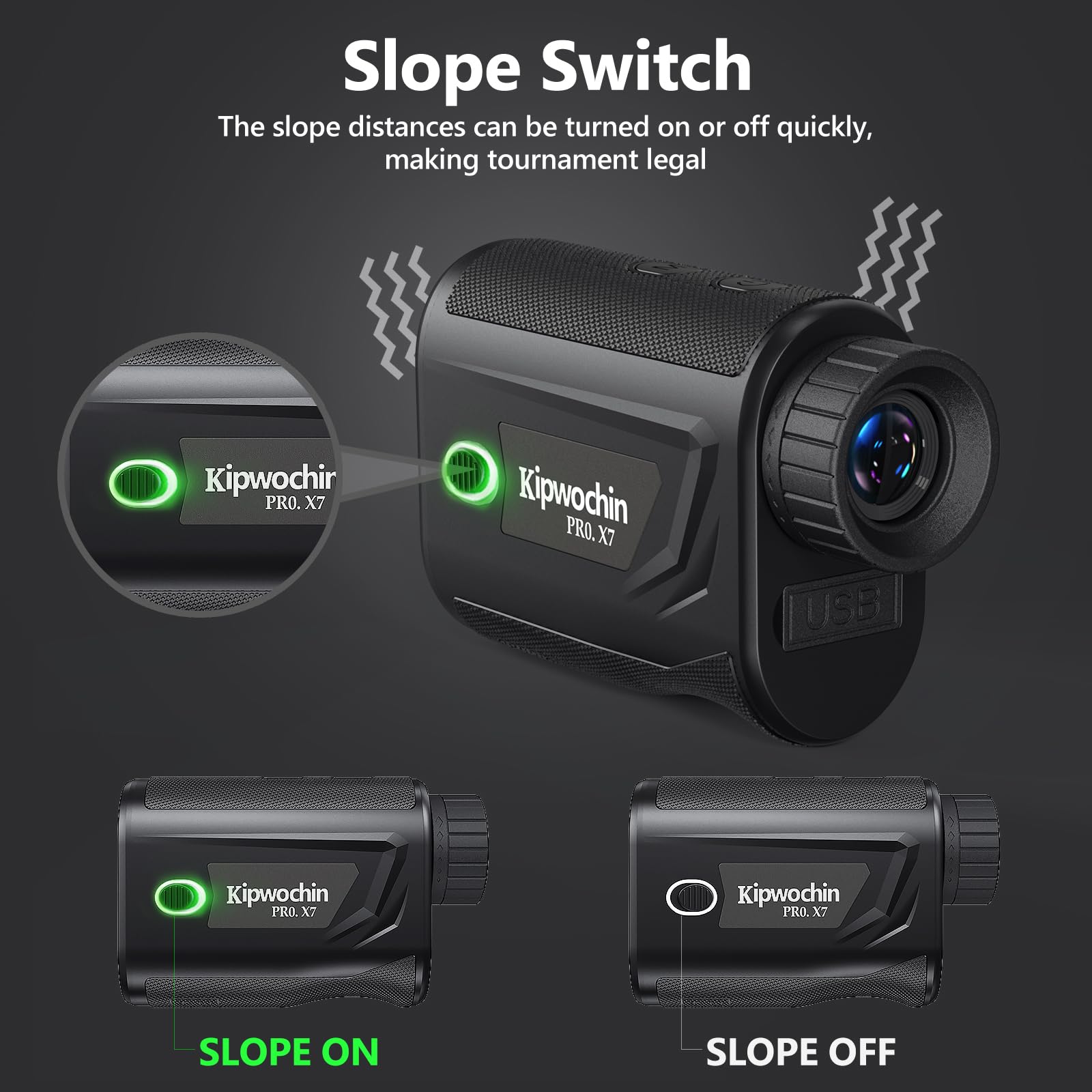 Kipwochin Golf Rangefinder with Slope, Type-C 880 Yards Range Finder, Flag Lock with Vibration,0.1S Measurement,6X Magnification,USB Rechargeable Laser Rangefinder for Golf & Hunting