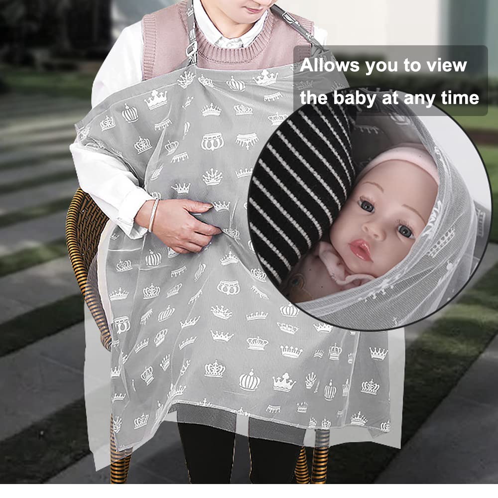 Nursing Covers for Breastfeeding, Cotton Breastfeeding Cover with Breathable Mesh, Multi Use Baby Nursing Cover Carseat Canopy Mosquito Net