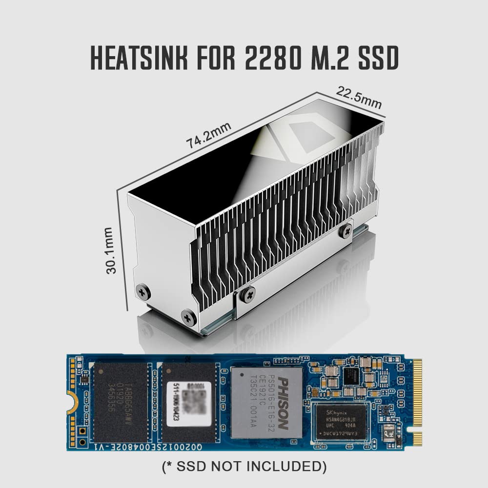 ID-COOLING M.2 2280 SSD Heatsink for M.2 SSD Hard Disk Aluminum Heat Sink for PC M.2 SSD Thermal Silicone Pad Included, Only for Single Sided 2280 Modules