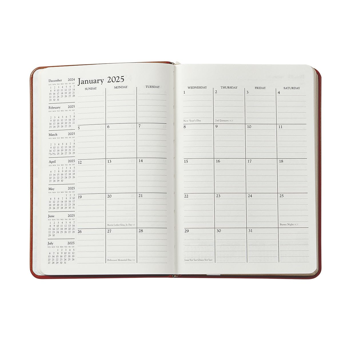Graphic Image 2024 Daily Journal, Day-at-a-view appointment and Calendar pages, Genuine Leather (5½" W x 8" H - Made in the USA)