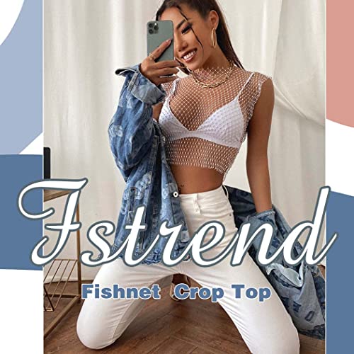 Fstrend Mesh Crystal Body Chain Sparkly Rhinestone Fishnet Crop Top See Through Tank Tops Bikini Rave Festival Accessories for Women