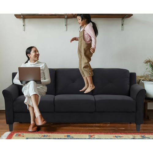NHX 3 Piece Living Room Set Sectional Sofa Include Rolled Arms Three Seater Sofa, Loveseat and Armchair Upholstered (1+2+3 Black Sofa Set)