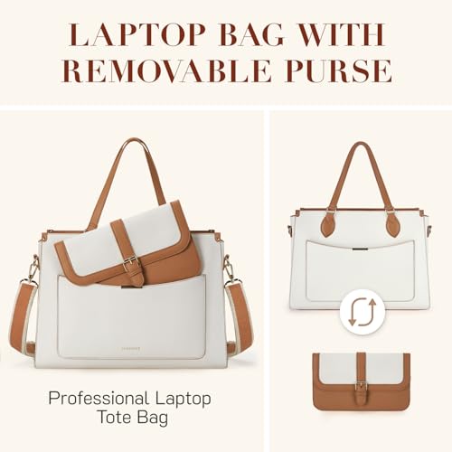 Missnine Laptop Bag with Removable Purse 15.6 inch Computer Bag Leather Briefcase for Women Work Bag Set Large Laptop Tote Bag for Office, Business