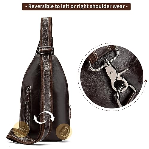 NIUCUNZH Handmade Genuine Leather Crossbody Sling Bag Crocodile Embossing Chest Bag Waterproof Shoulder Bag Coffee