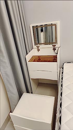 WANLIAN Vanity Desk Set with LED Lighted Mirror, 4-Layer Drawer,Multi-Function Flip Top Makeup Vanity Table with Drawers Cabinet,Bedside Cupboard,Dressing Table,Desk for Bedroom Living Room (White)
