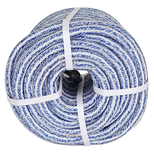 TINVHY 3/4 Inch x 200 Feet Double Braid Polyester Rope 20000Lbs Breaking Strength Strong Pulling Rope for Tree Work Camping Swings(Blue White)