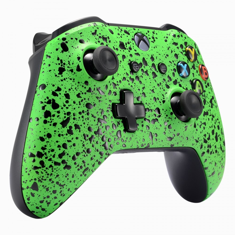 eXtremeRate Textured Green Faceplate Cover, 3D Splashing Front Housing Shell Case, Comfortable Non-Slip Replacement Kit for Xbox One S & Xbox One X Controller - Controller NOT Included
