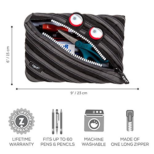 ZIPIT Wildlings Large Pencil Case for Kids | Pencil Pouch for School, College and Office | Pencil Bag for Boys & Girls (Black)